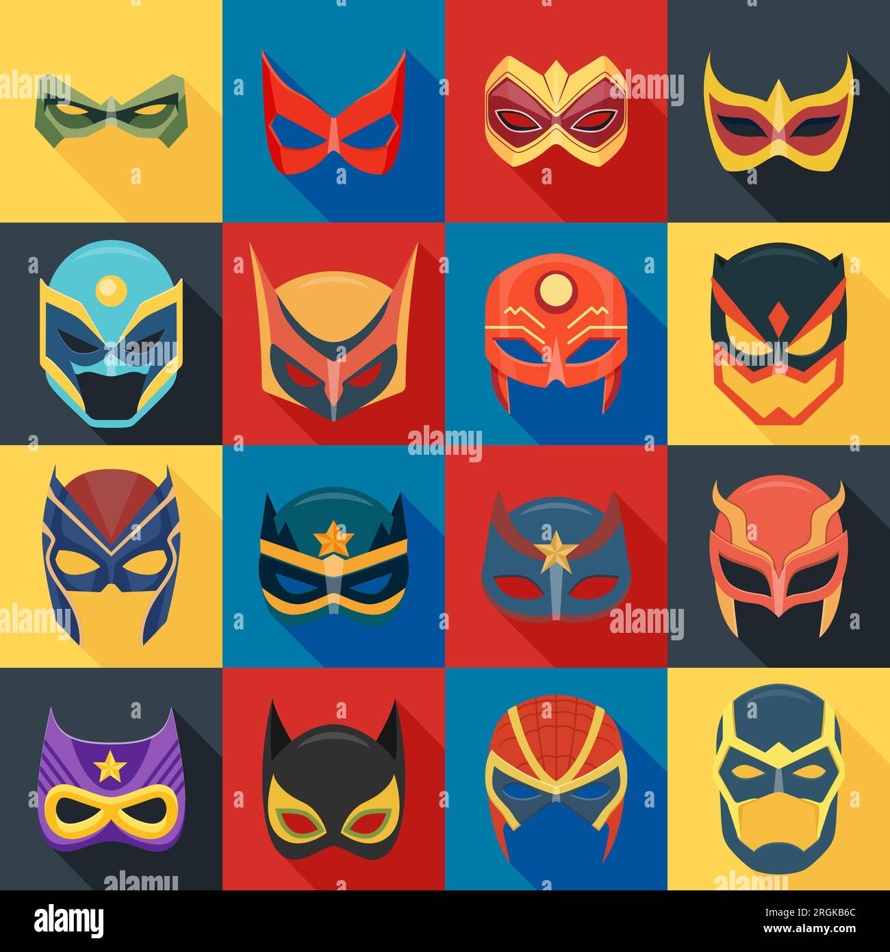 Vector Super Hero Masks Set in Flat Style with Long Shadow. Face ...