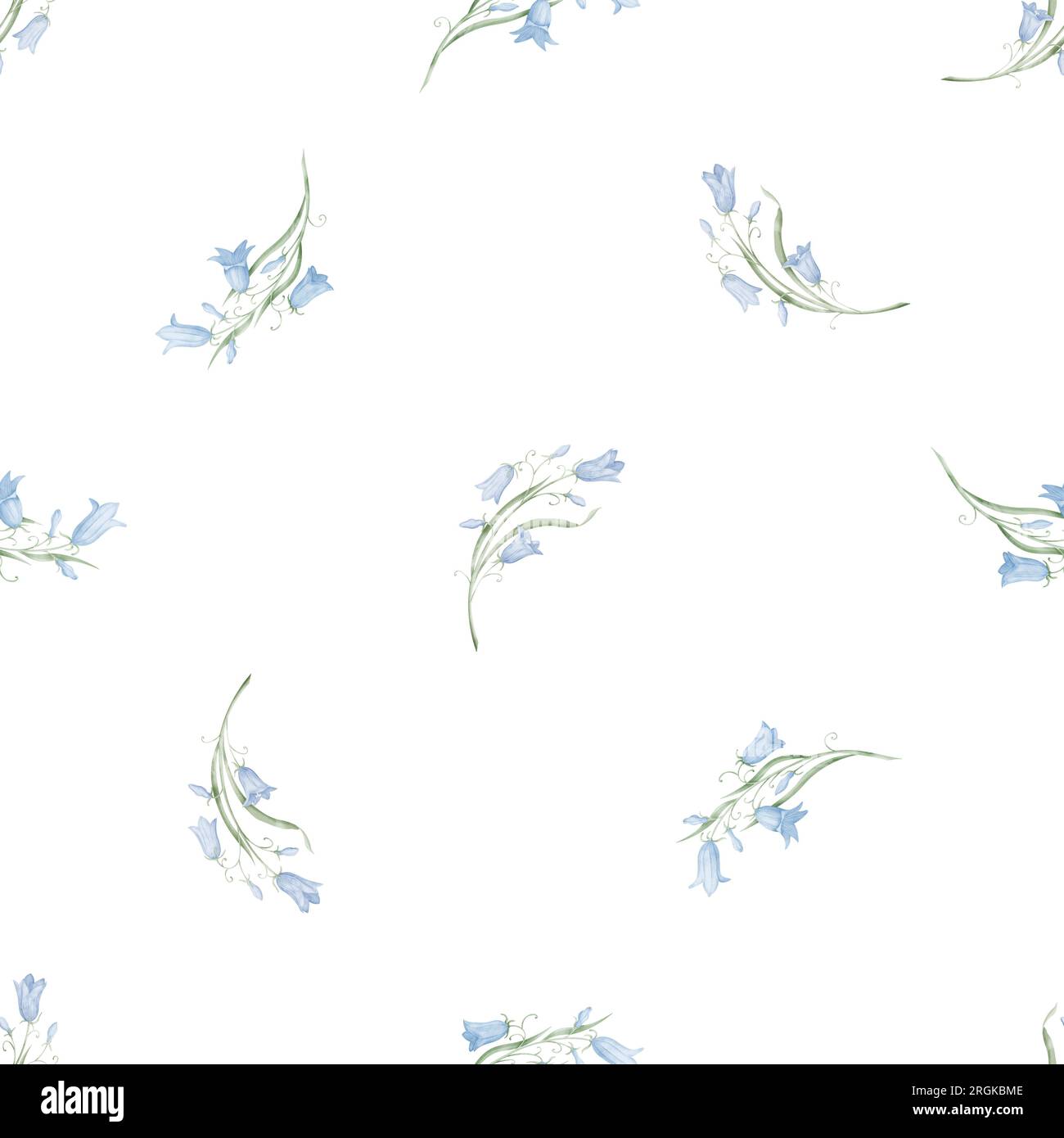 Watercolor Seamless Bluebell Flower Pattern. Hand drawn floral ...