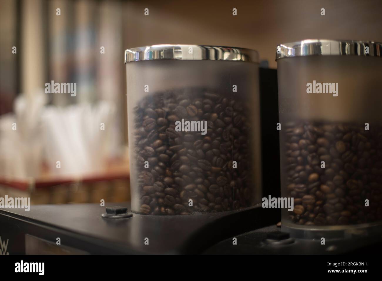 Coffee machine. Coffee beans. Preparation of drink. Cappuccino machine Stock Photo - Alamy