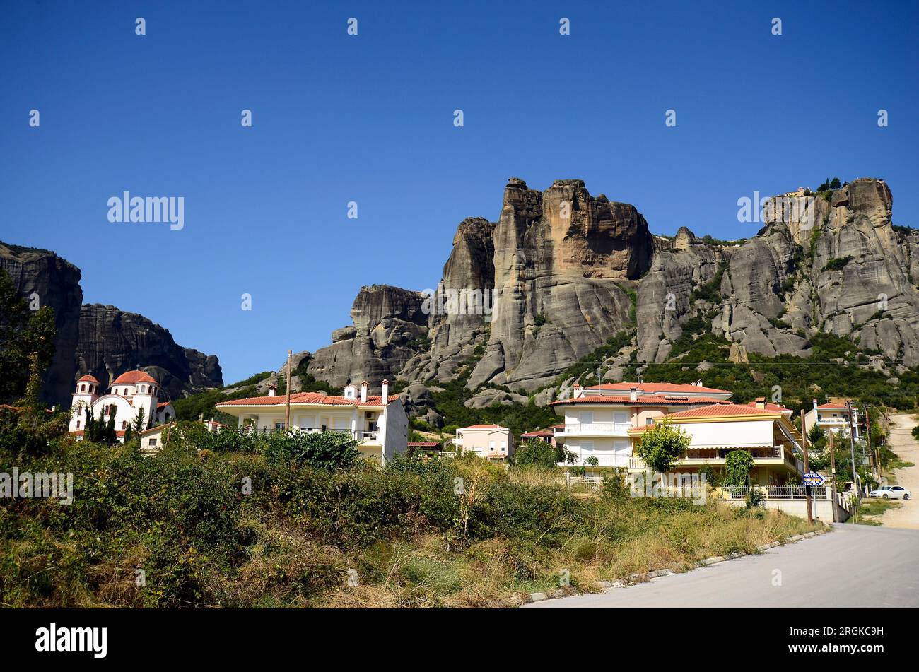 Greece, Kalambaka with monastery St. Stefanos (right) and monastery ...