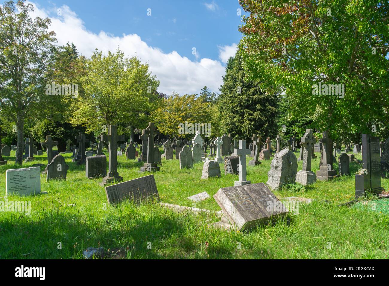 Bournemouth, UK - August 9th 2023: Graves at the Wimborne Road Cemetery ...