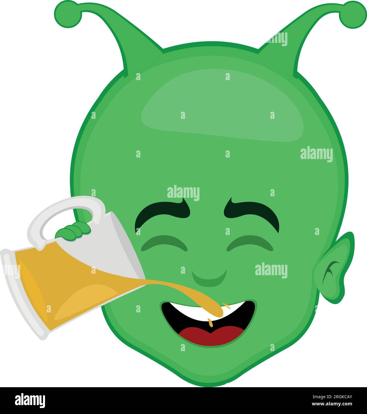 vector green alien et head cartoon drinking beer glass Stock Vector ...