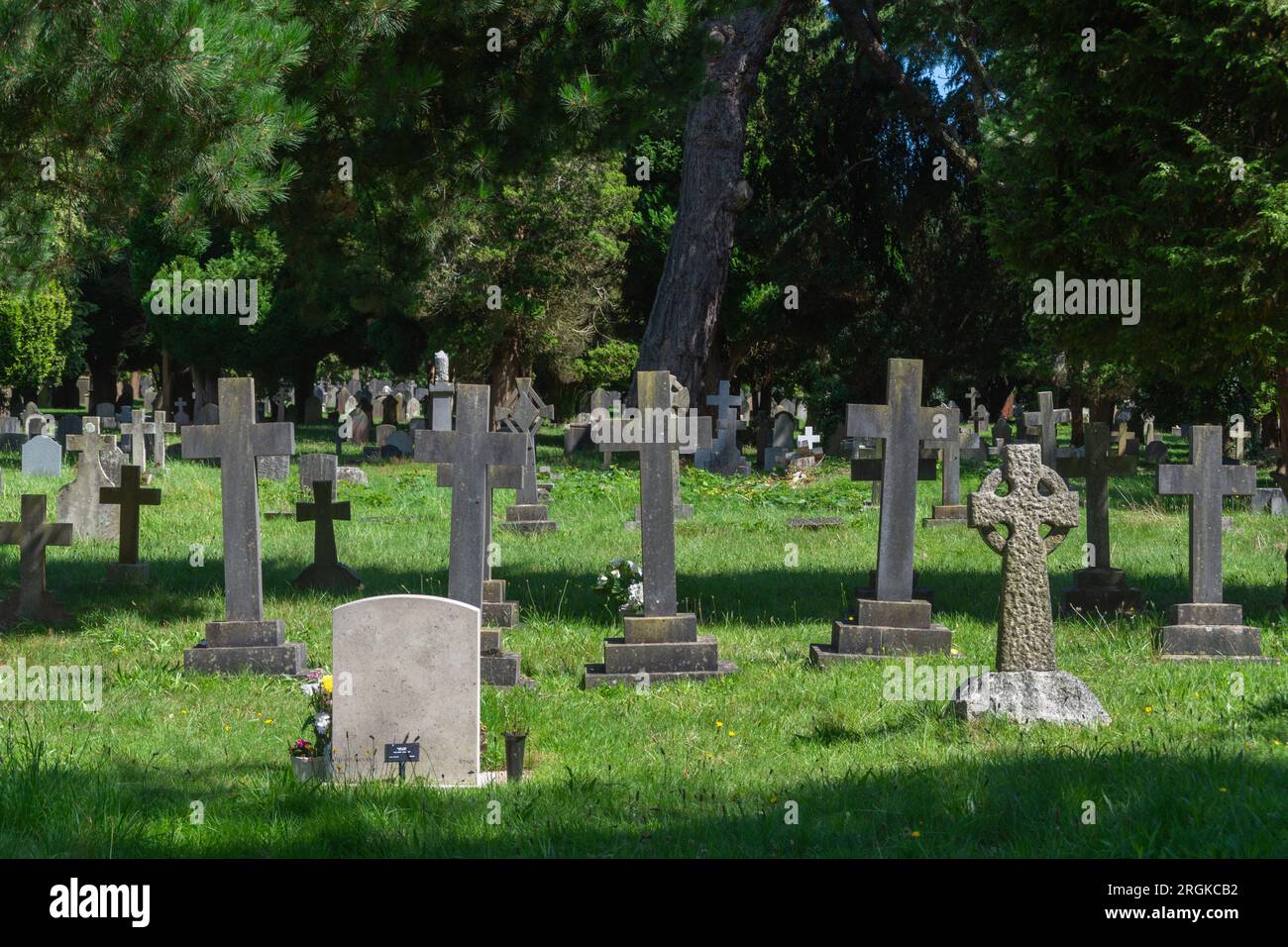 Bournemouth, UK - August 9th 2023: Graves at the Wimborne Road Cemetery ...