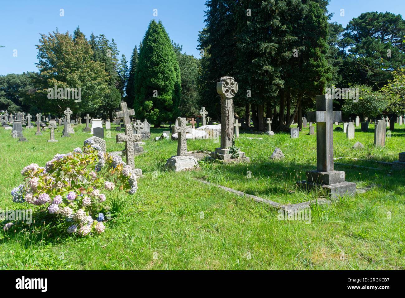 Bournemouth, UK - August 9th 2023: Graves at the Wimborne Road Cemetery ...