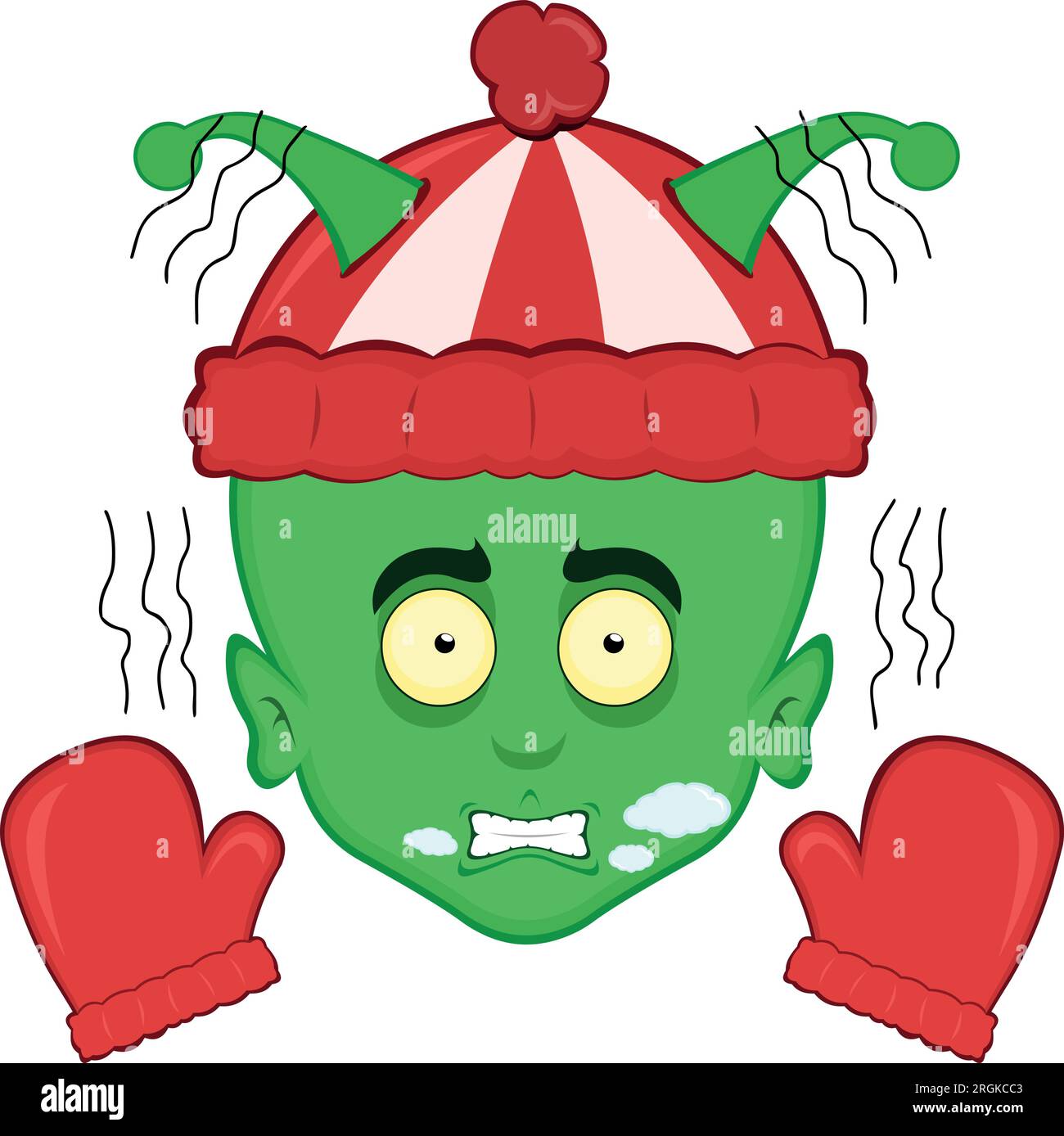 vector green alien et head cartoon cold hat gloves Stock Vector Image ...