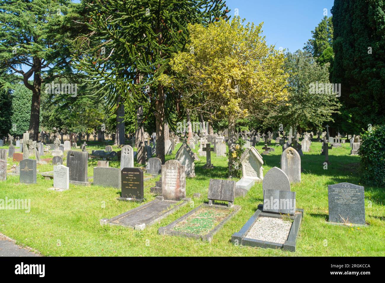 Bournemouth, UK - August 9th 2023: Graves at the Wimborne Road Cemetery ...