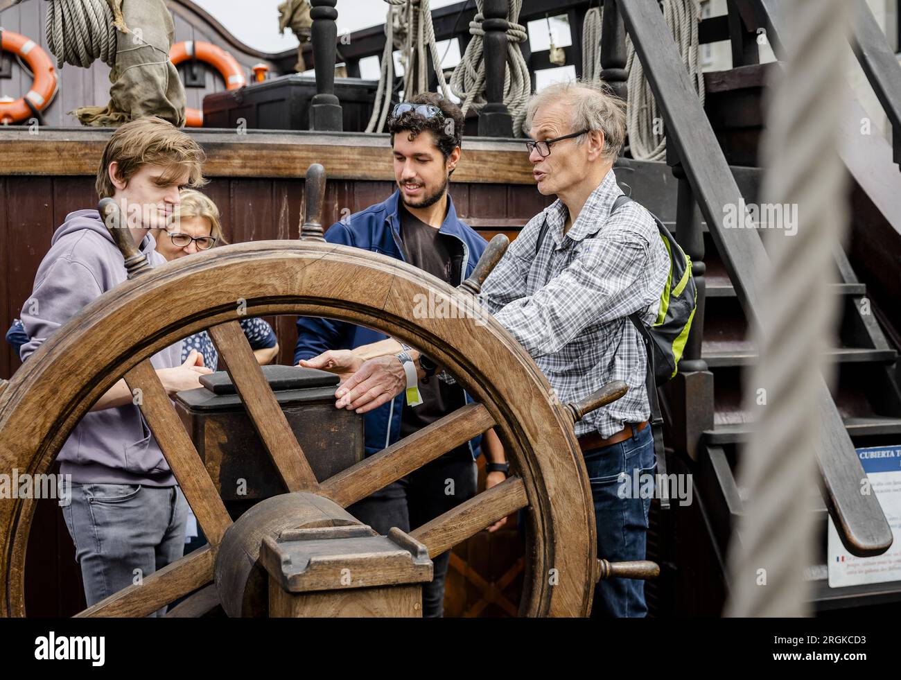 AMSTERDAM - Visitors of the Maritime Museum on the replica of a Spanish ...