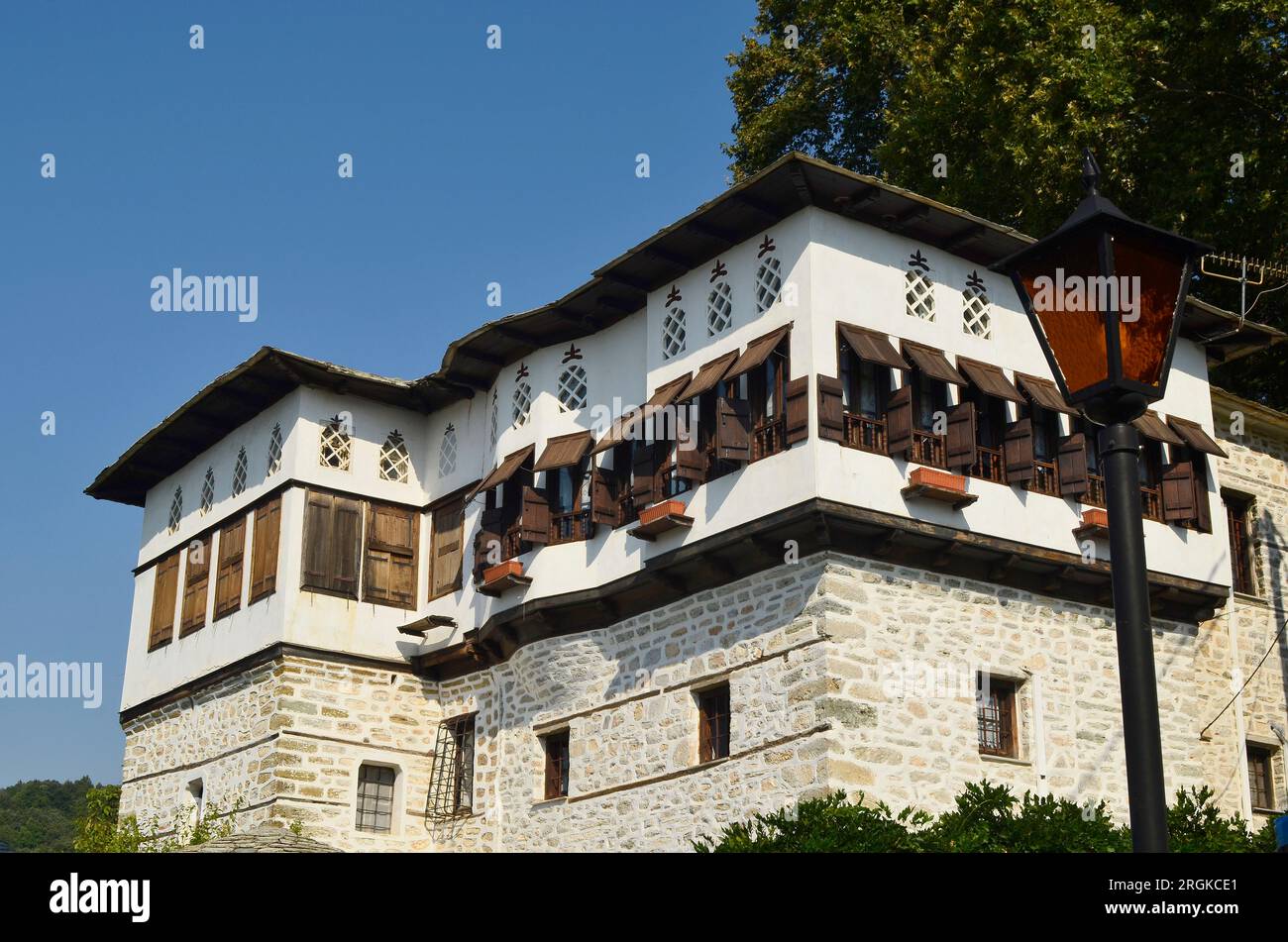 Greece, Pelion, typical old mansion in mountainous village Vizitsa ...