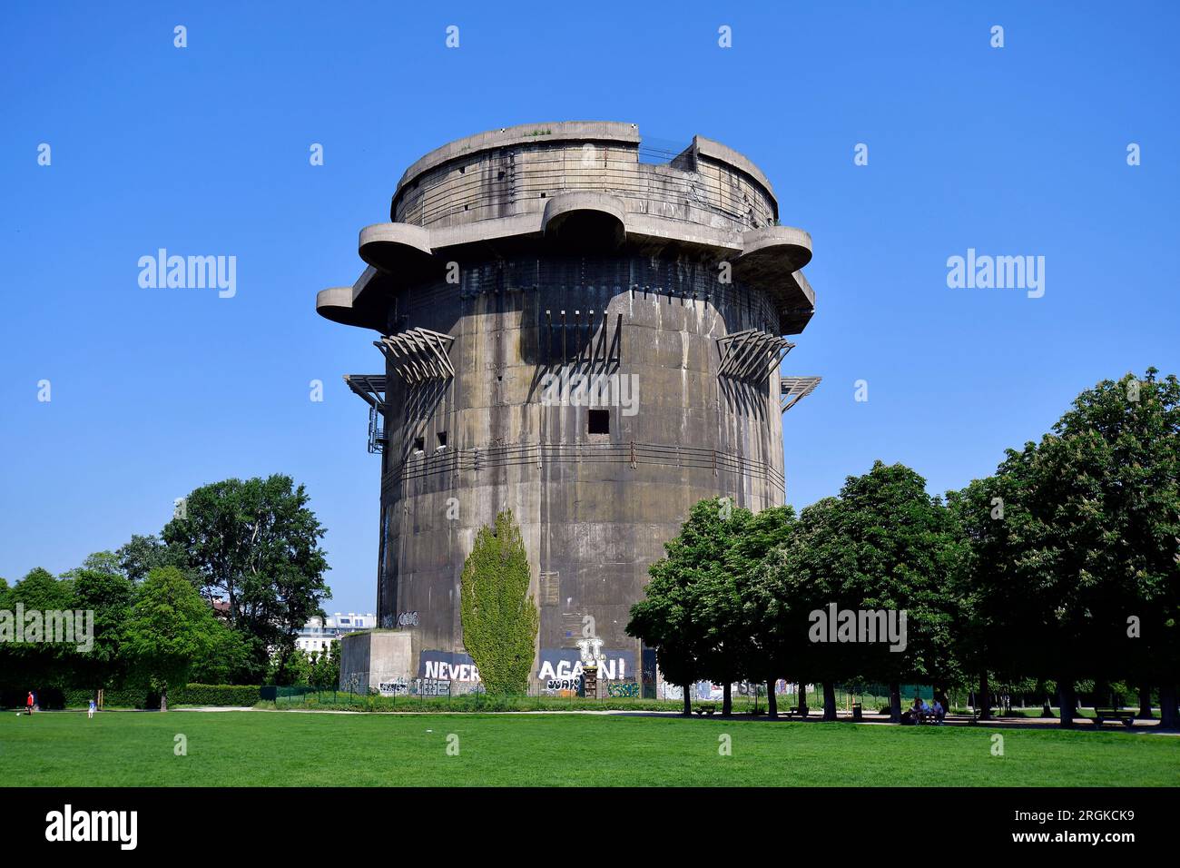 Austria, the public Augarten Park with one of the two flak towers from ...