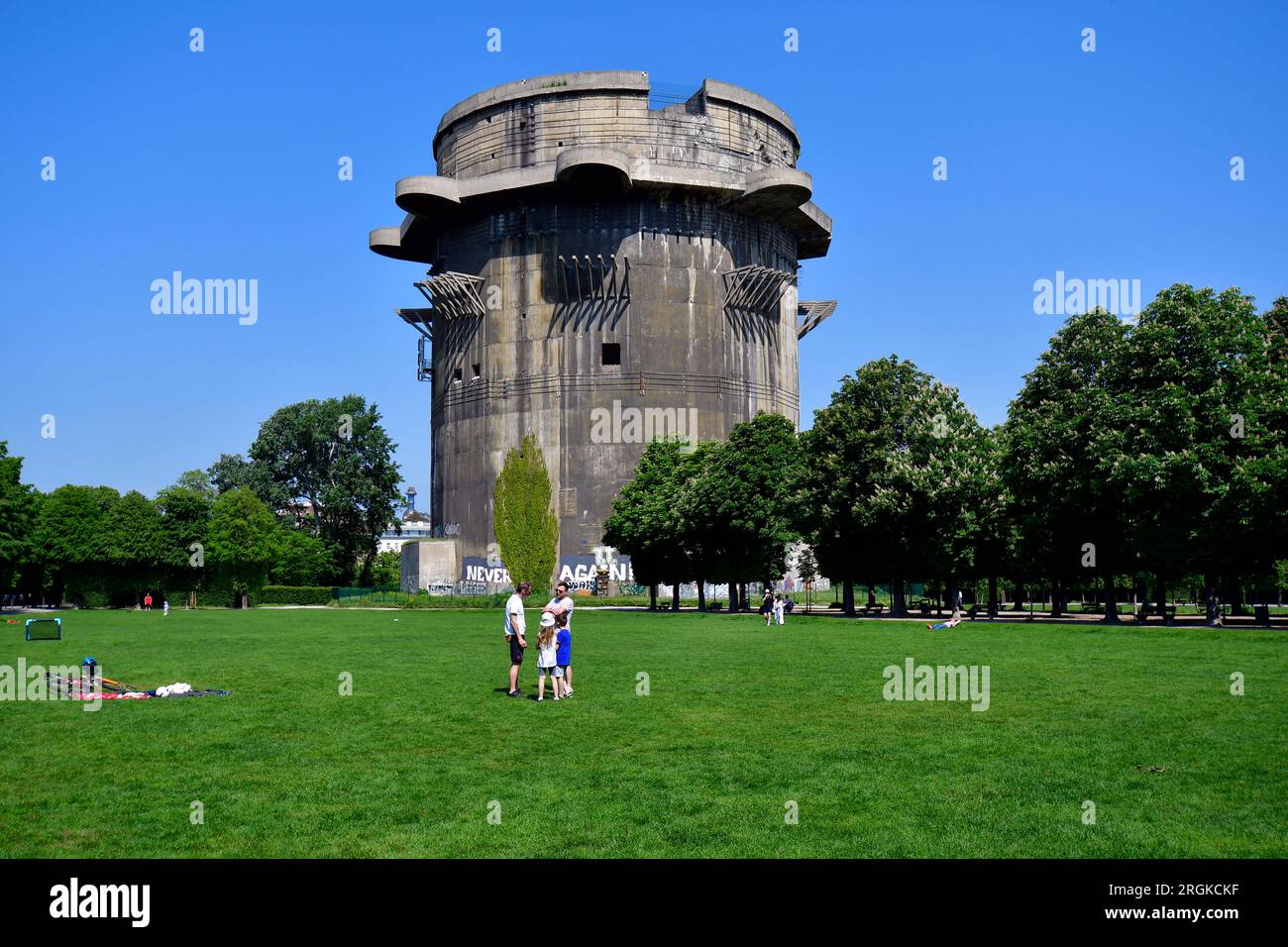 Austria, the public Augarten Park with one of the two flak towers from ...