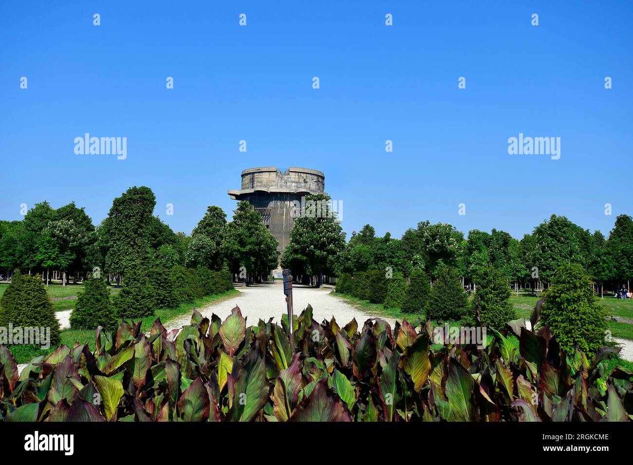 Austria, the public Augarten Park with one of the two flak towers from ...