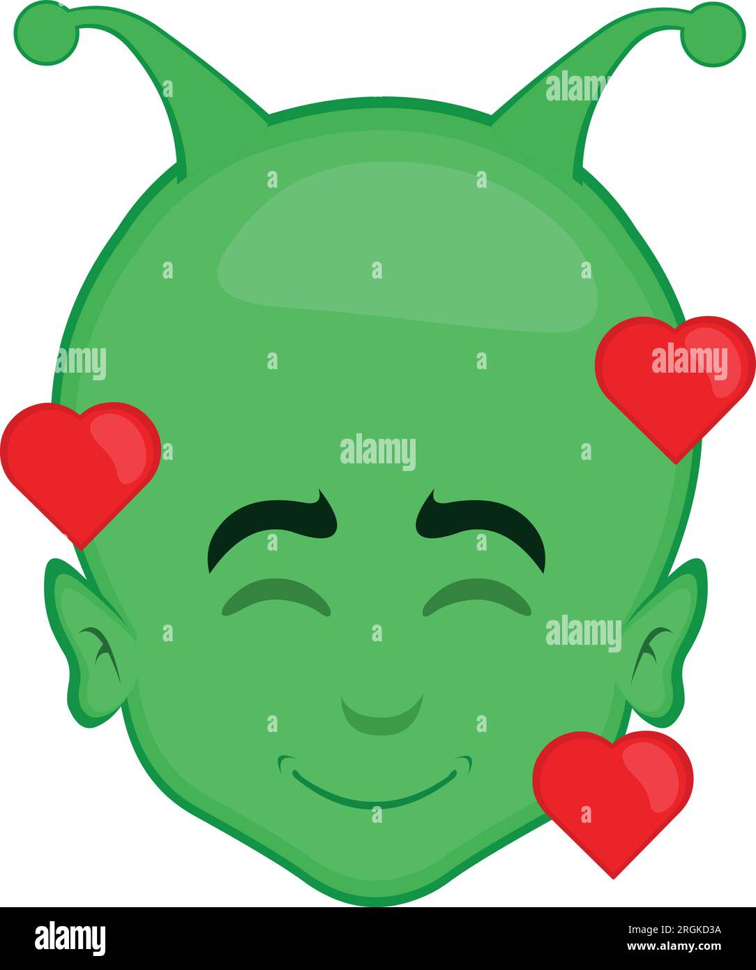 vector green alien et head cartoon surrounded hearts Stock Vector Image ...