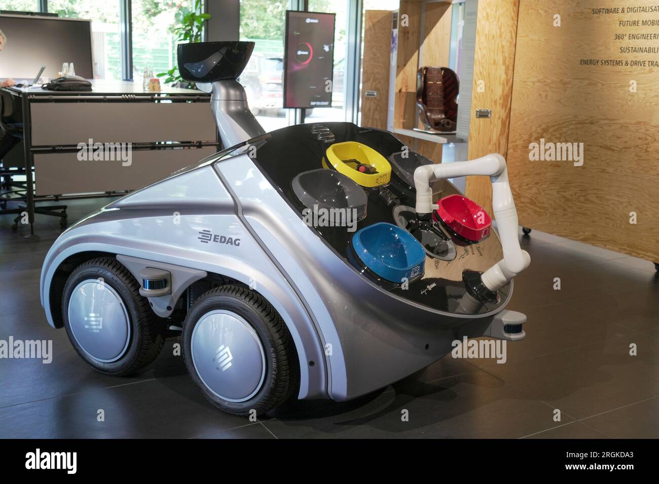 Fulda, Germany. 10th Aug, 2023. A robotic vehicle with a unit for ...
