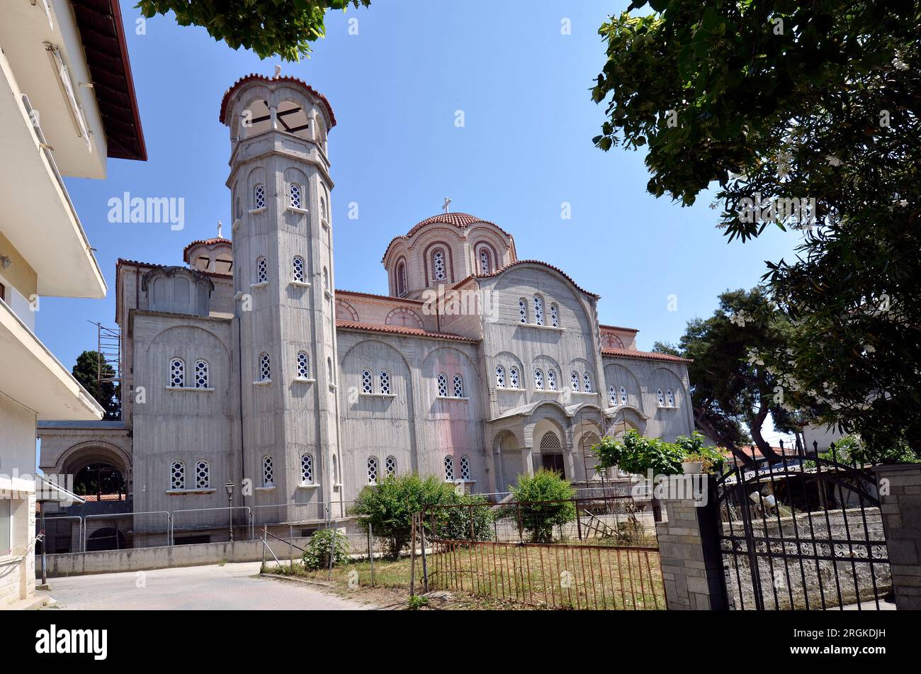 Greece, Kassandra peninsula in Halkidiki, modern orthodox church with ...