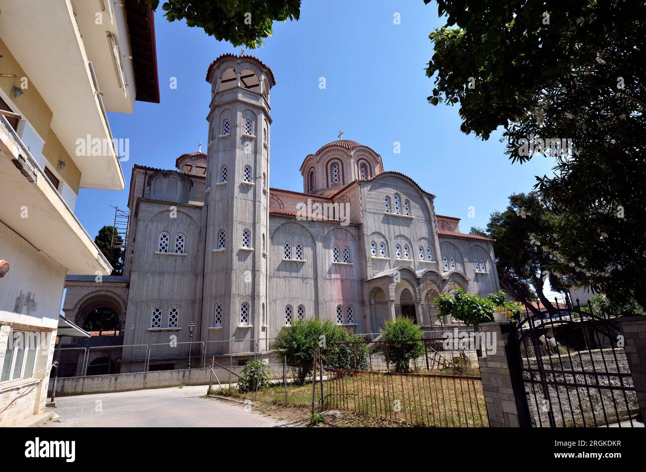 Greece, Kassandra peninsula in Halkidiki, modern orthodox church with ...