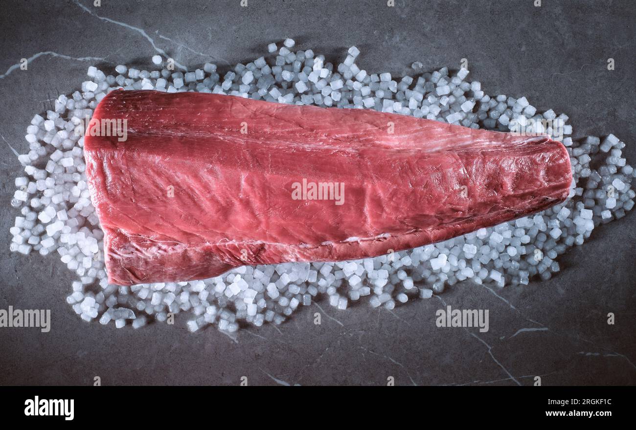 Bluefin tuna loin on a cement and coarse salt base Stock Photo - Alamy