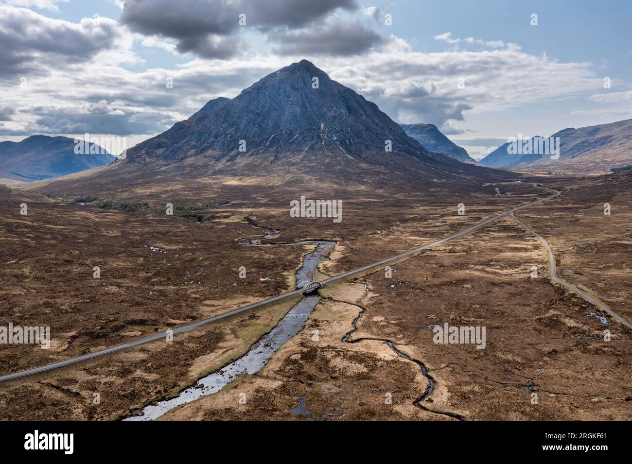 buachaille etive mor glencoe scotland with river etive and A82 bridge ...