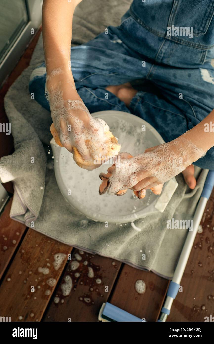 Top view unrecognizable child sitting hi-res stock photography and ...
