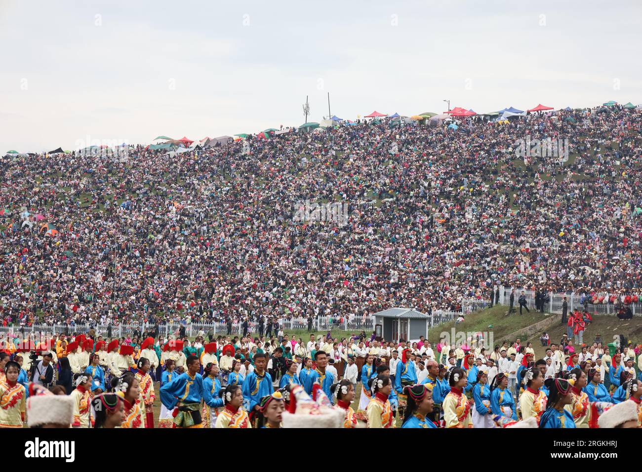 Gannan, China's Gansu Province. 10th Aug, 2023. People watch the ...
