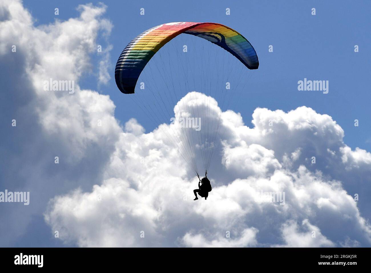 August 10, 2023, Kozakov, Czech Republic: In the blue sky with clouds ...
