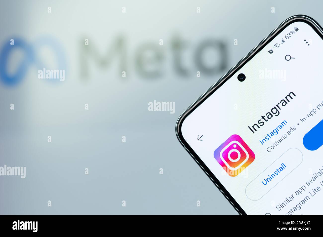 New York, USA - August 6, 2023: Open Instagram app on smartphone screen ...