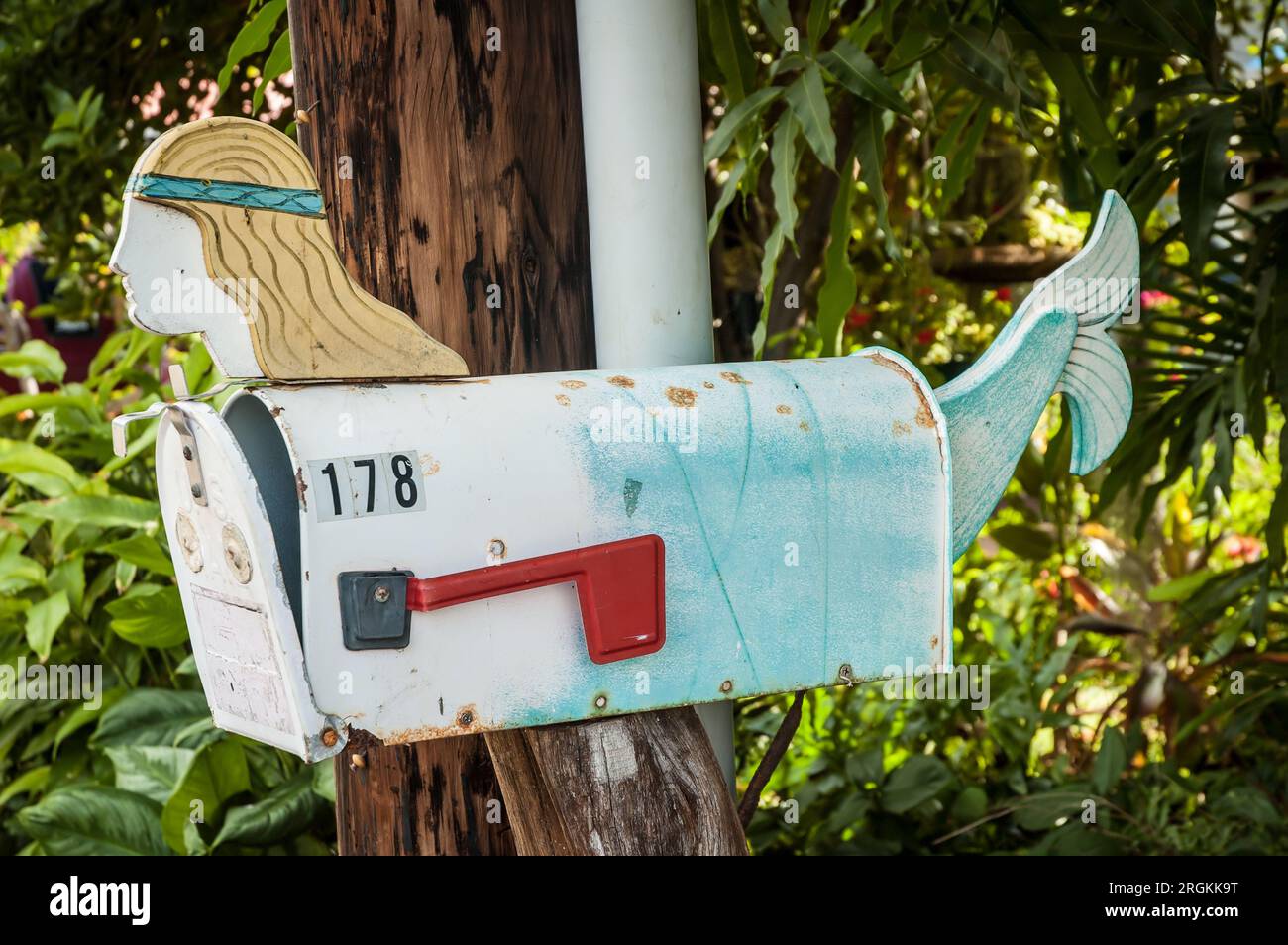 Mailbox decorated as mermaid, Lahaina, Maui, Hawaii Stock Photo - Alamy