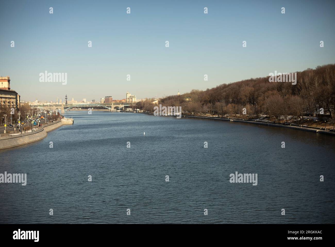 Moscow River view from above. Big River in Capital of Russia. View of ...
