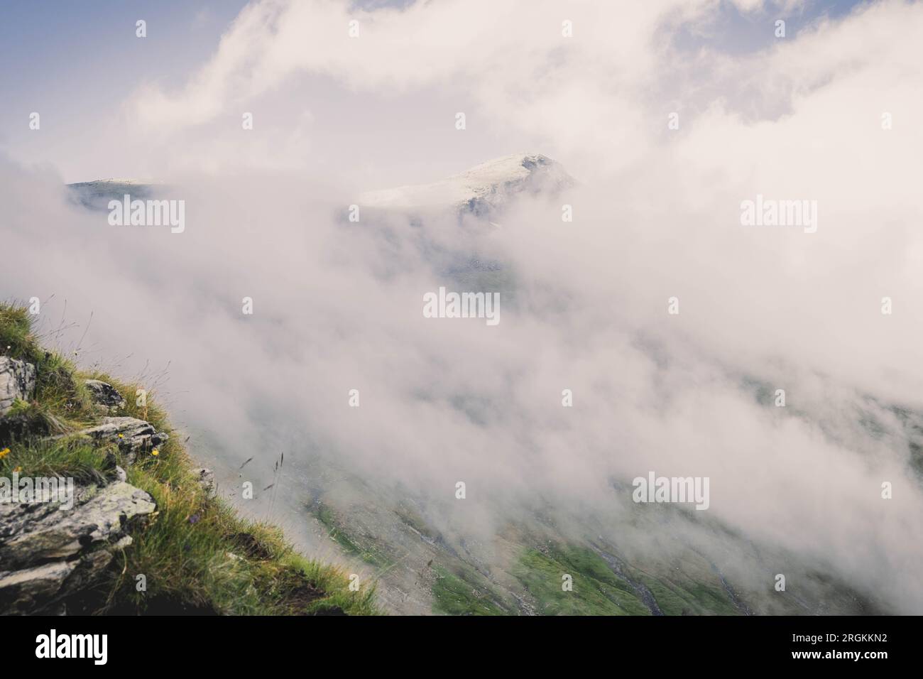 Dreamlike view of a mountain peak, background, mountain peak hidden in ...