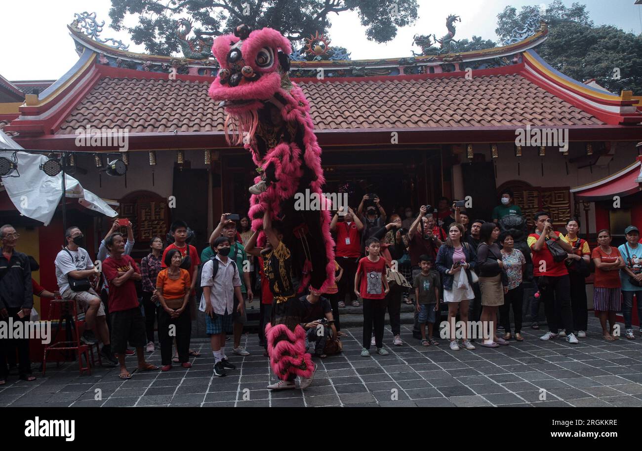 Bogor, West Java, Indonesia. 10th Aug, 2023. Lion dance performs during ...