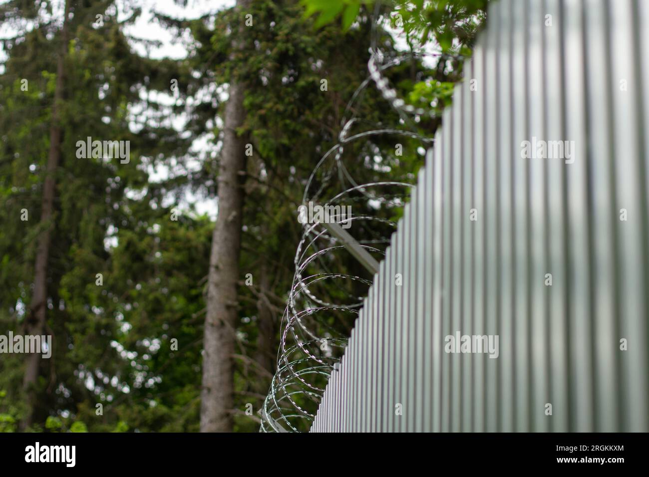 Steel fence. Metal profile. Fence details. Silver color material Stock ...