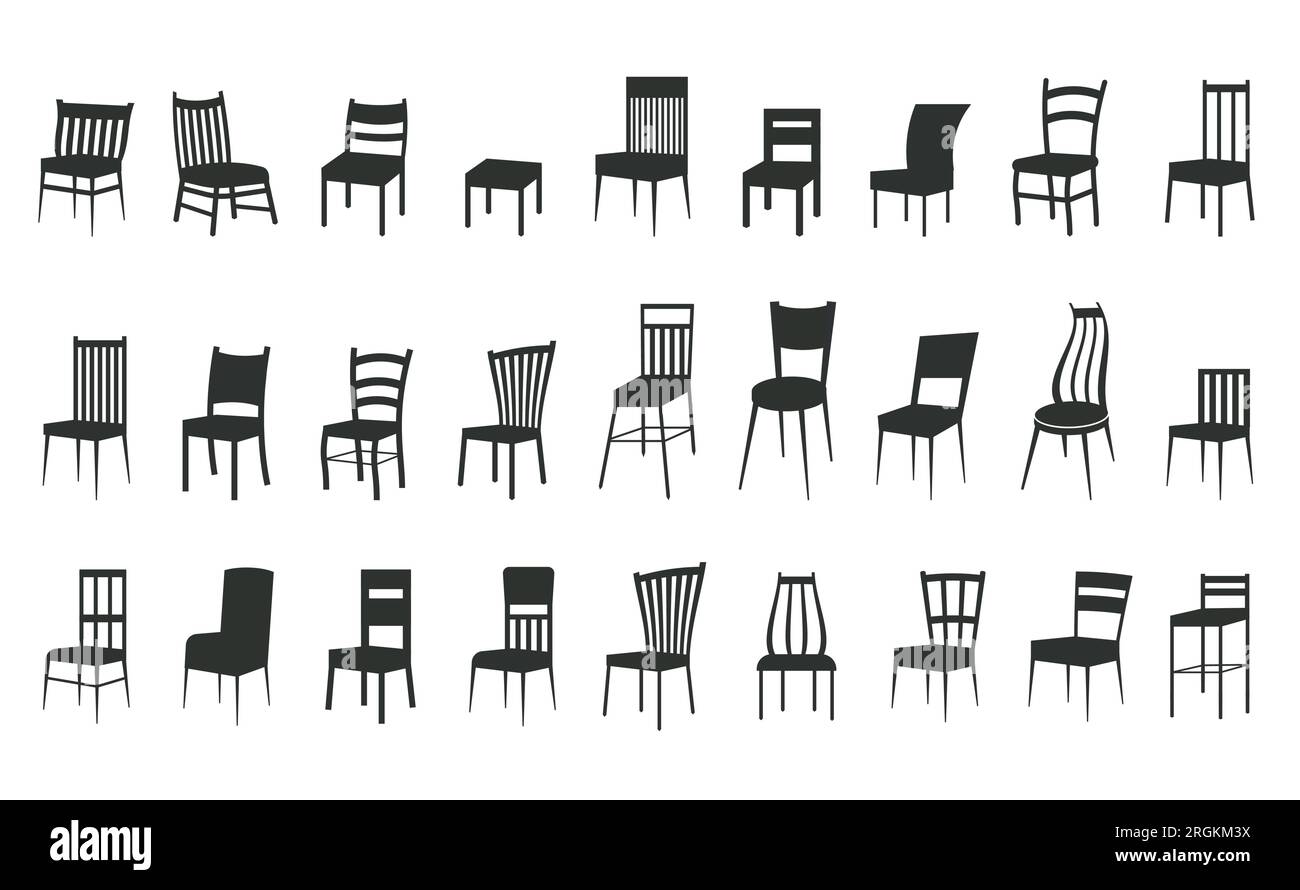 Wooden couches and chairs. Chairs silhouettes vector illustration. Set ...