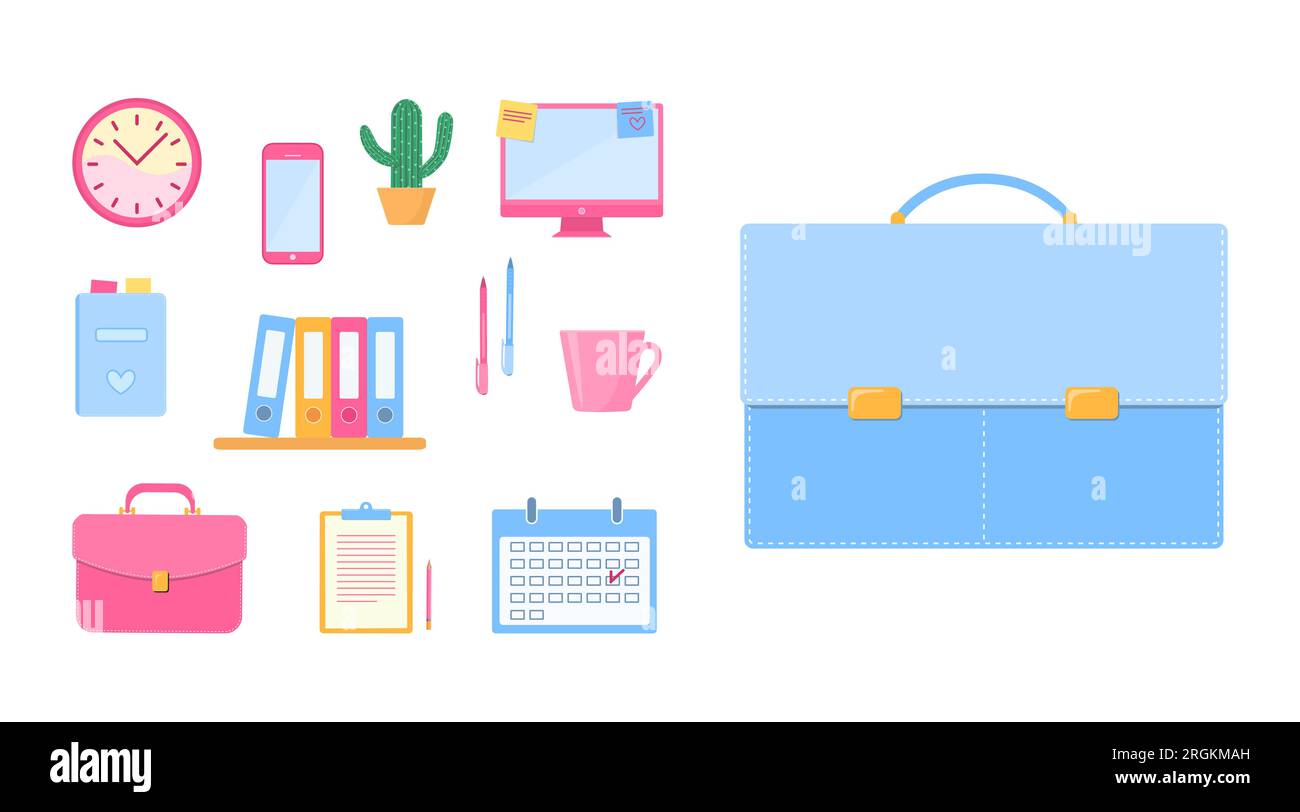Set of briefcases and office accessories. Clipart Stock Vector Image ...