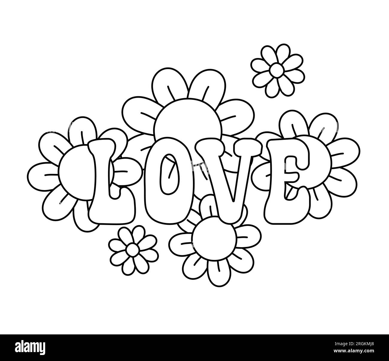 Vector groovy outline love lettering with flowers Stock Vector Image ...