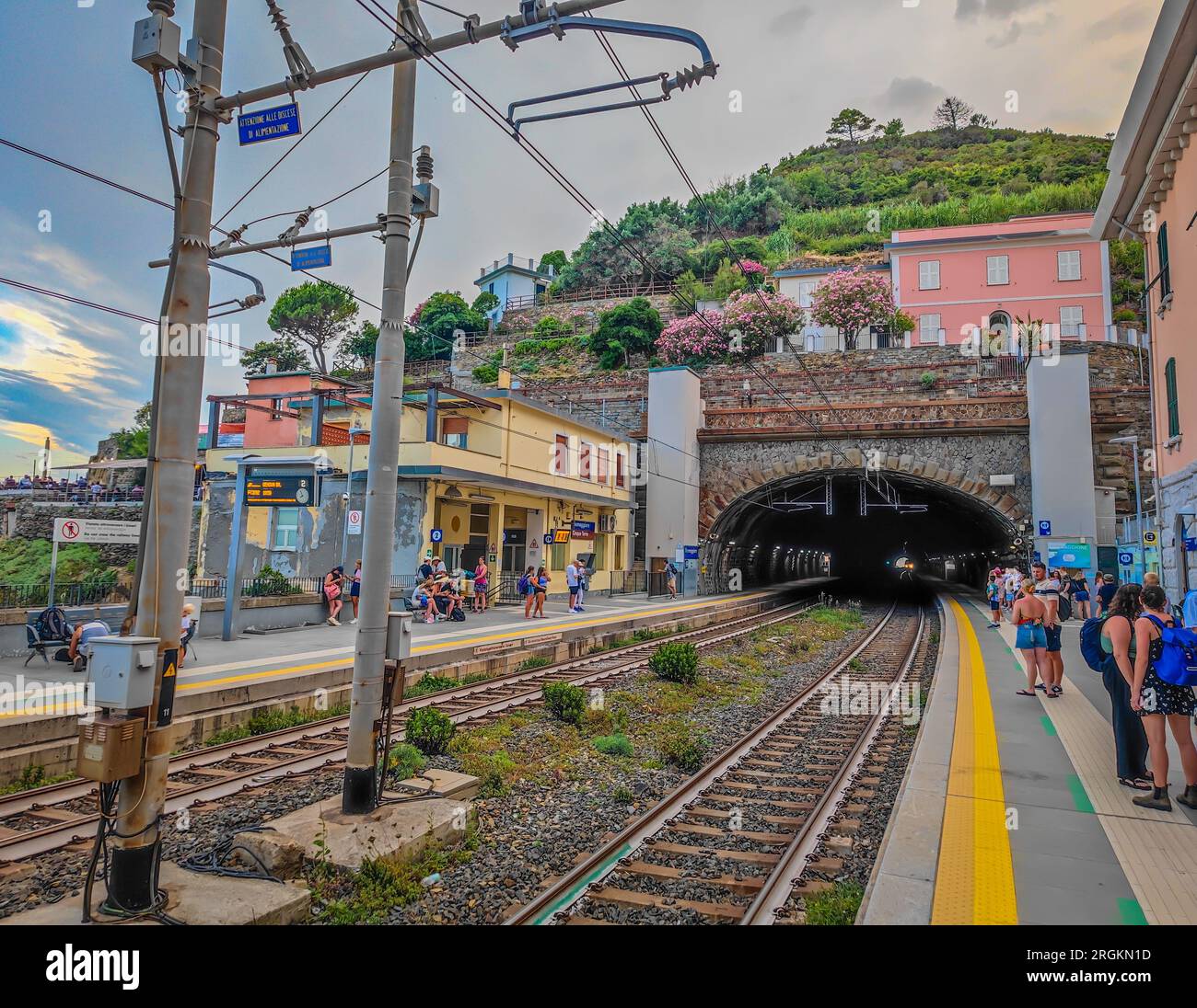 Manarola, Italy - 08 09 2023: Train station in Cinque Terre. Train ...