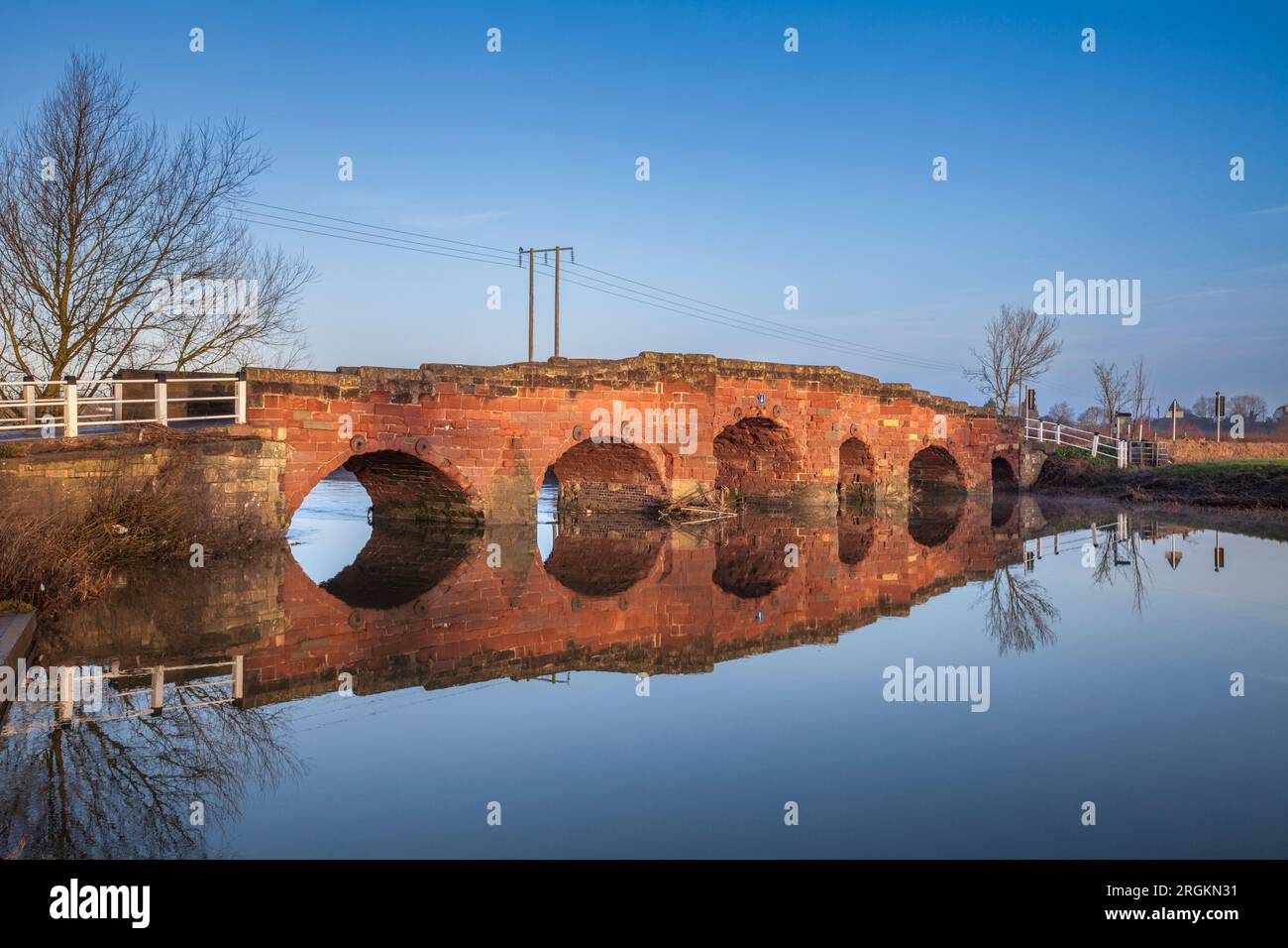 The sandstone bridge over the River Avon at Eckington Wharf ...
