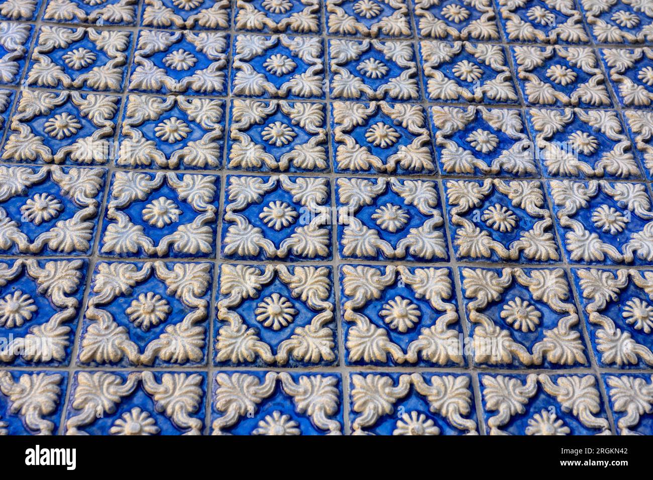 famous close up white and blue azulejo tiles in porto Portugal Stock ...