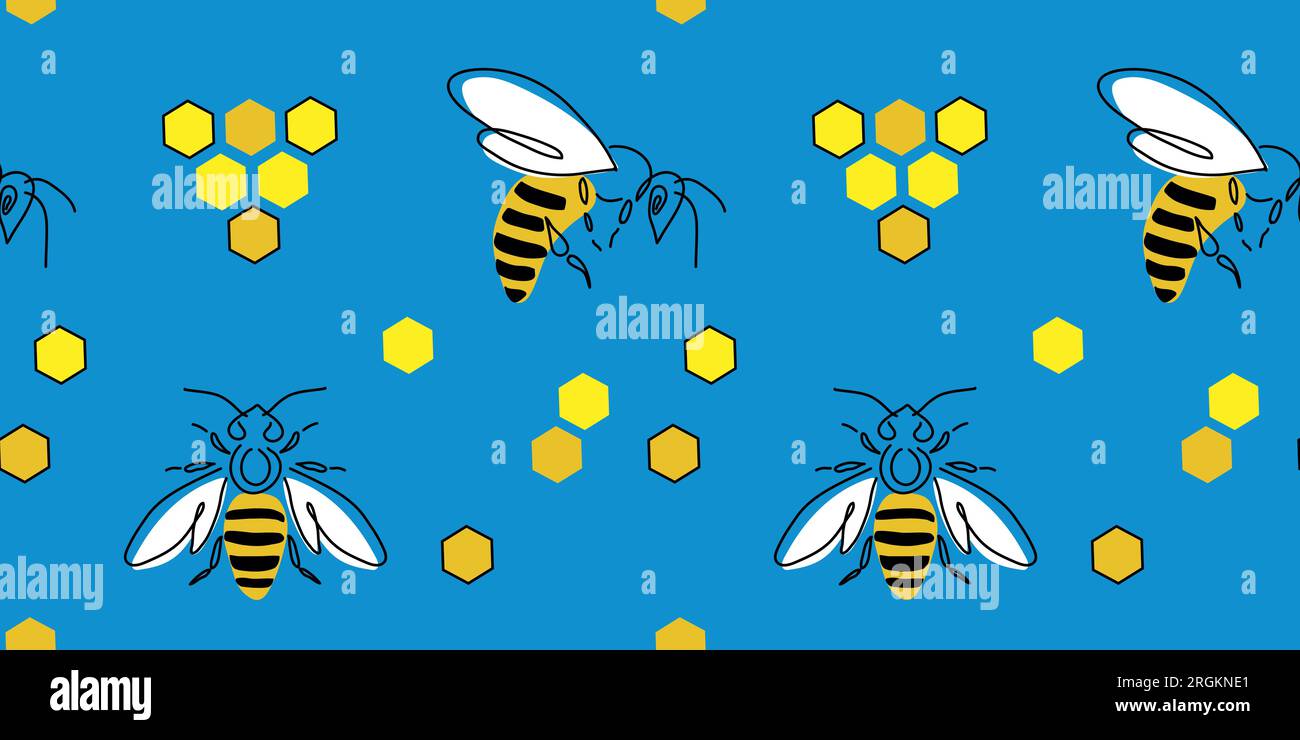 Bees and honeycombs seamless pattern, texture, background in yellow and ...