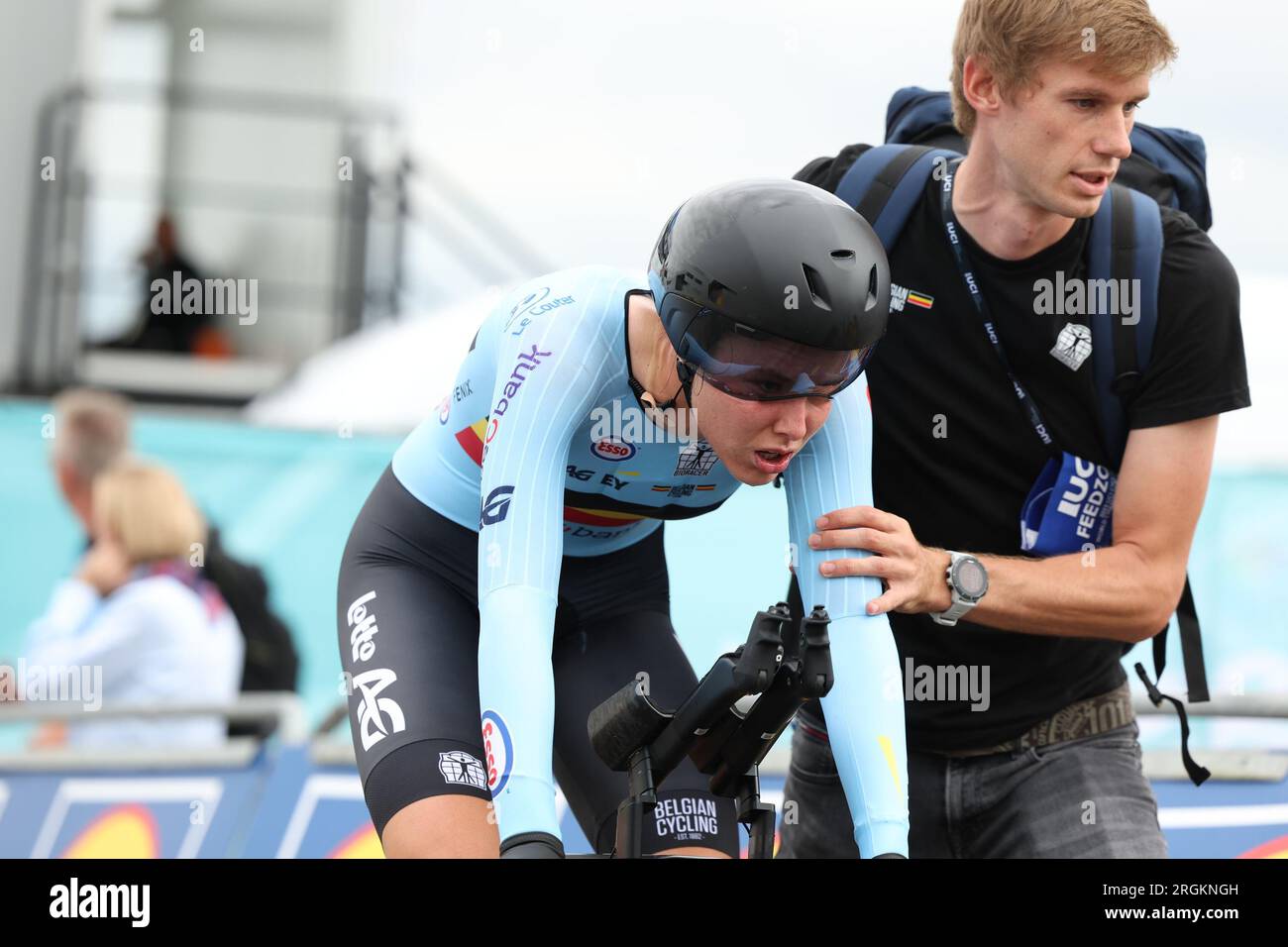 Glasgow, UK. 10th Aug, 2023. Belgian Julie de Wilde pictured after the finish of the elite women ...