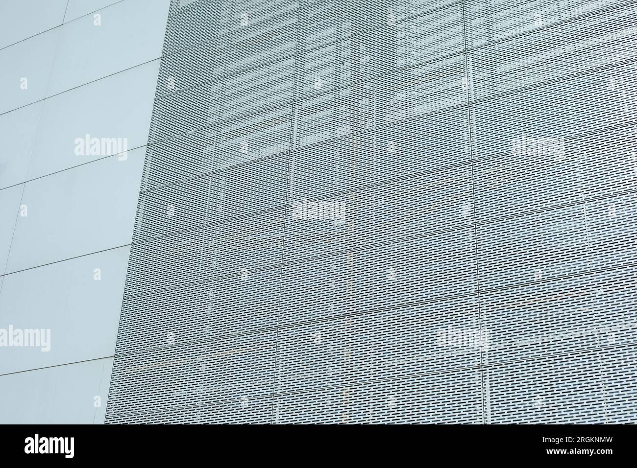 Steel wall of building. Grille on wall. Office building. Texture ...