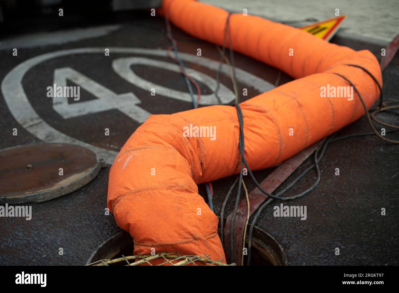 Sewer repair. Open hatch. Technical works. Accident underground ...