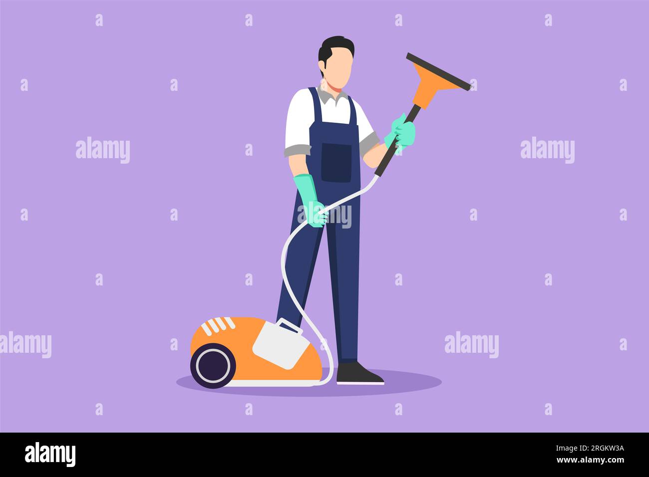 Graphic flat design drawing young man works at home, do cleaning in ...