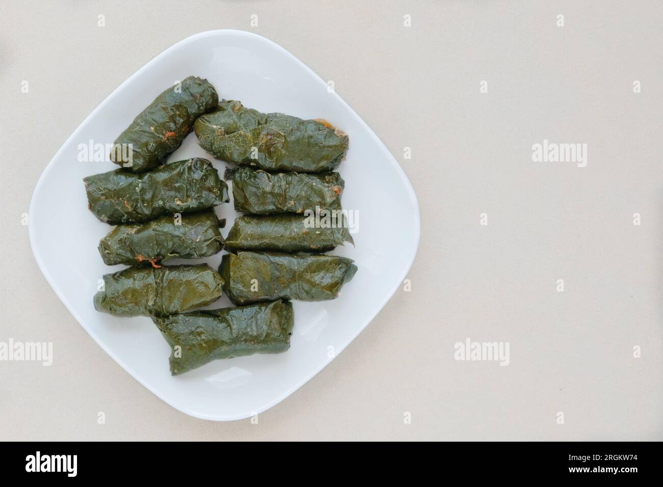 Eastern cuisine. Dolma in a plate. Home cooking. Top view. Copy space ...