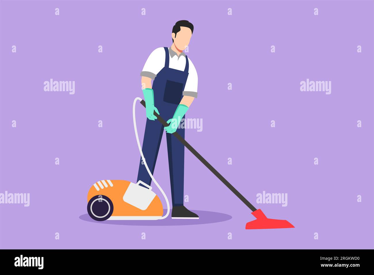 Graphic flat design drawing of active man with vacuum cleaners of ...