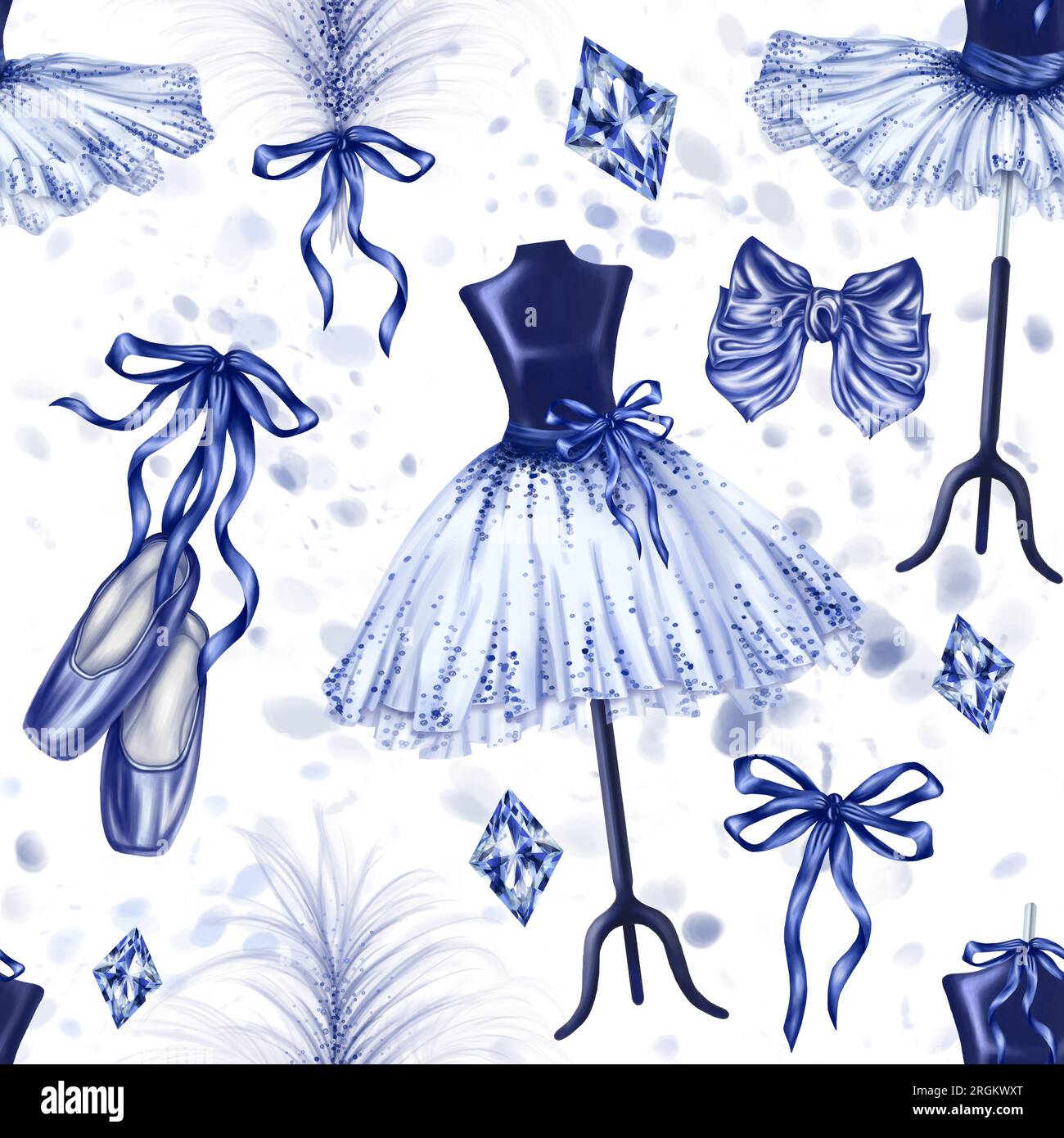 Seamless pattern with ballet blue outfits. Dance tutus, pointe shoes ...