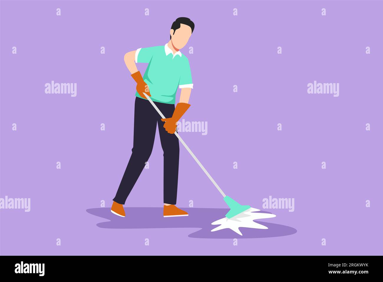 Graphic flat design drawing active man mopping floor in uniform ...