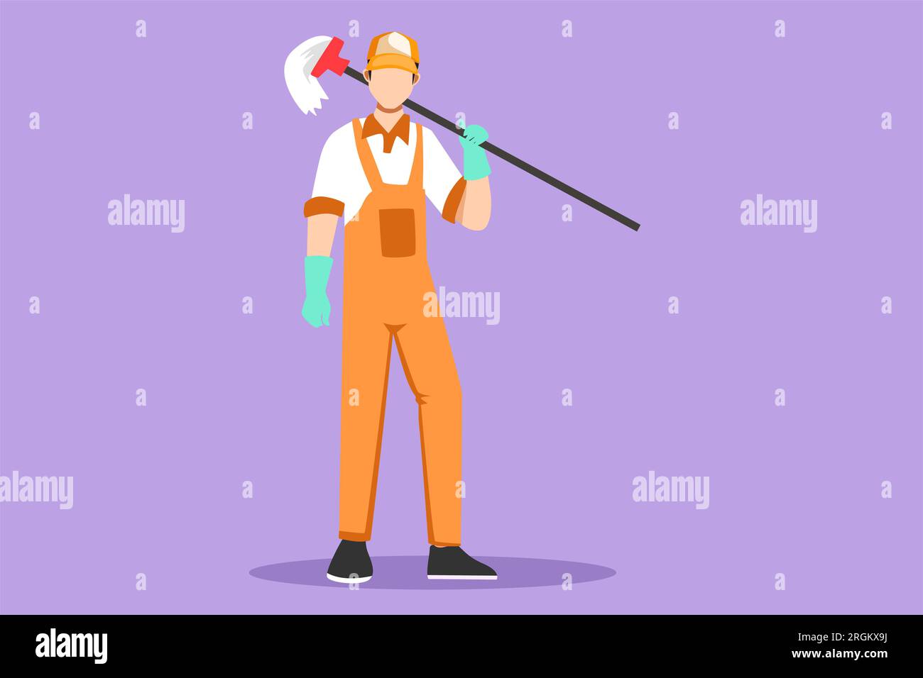 Cartoon flat style drawing man mopping floor, male cleaner janitor in ...