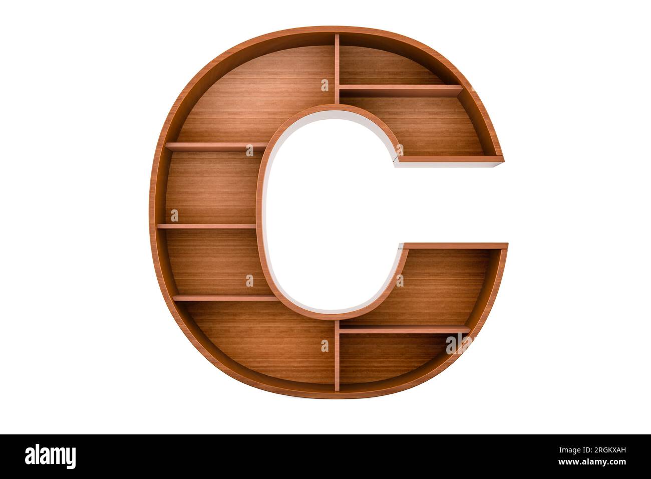 Letter C, alphabet as bookshelf without books, 3D rendering isolated on ...