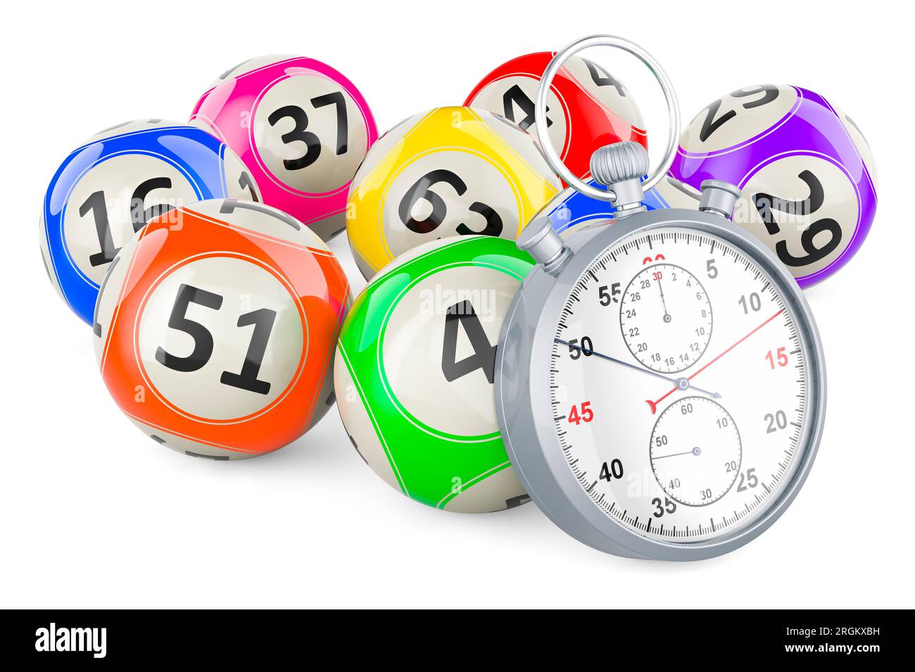 Lottery balls with stopwatch, 3D rendering isolated on white background ...