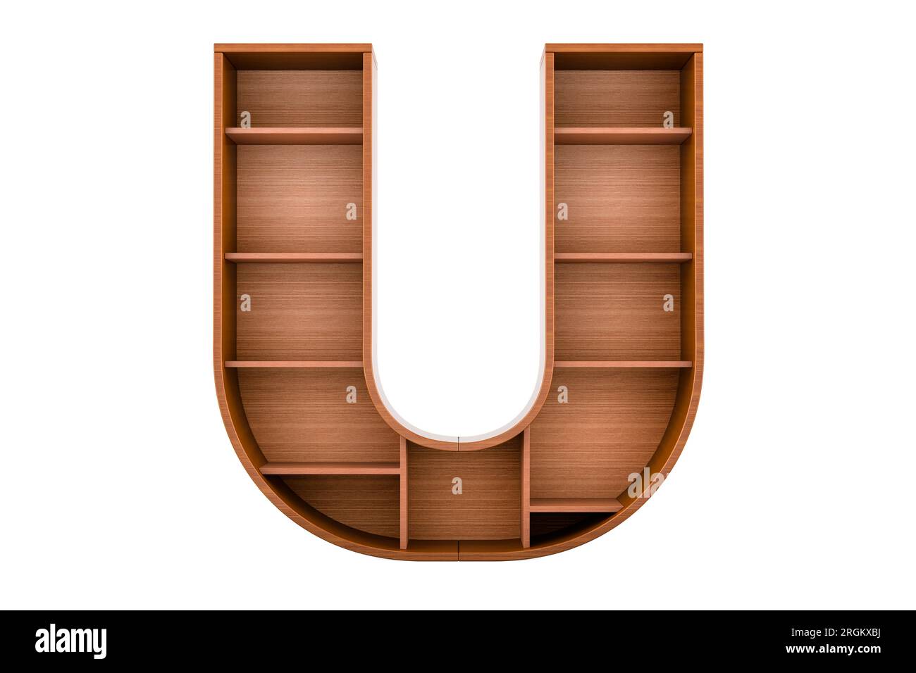 Letter U, alphabet as bookshelf without books, 3D rendering isolated on ...