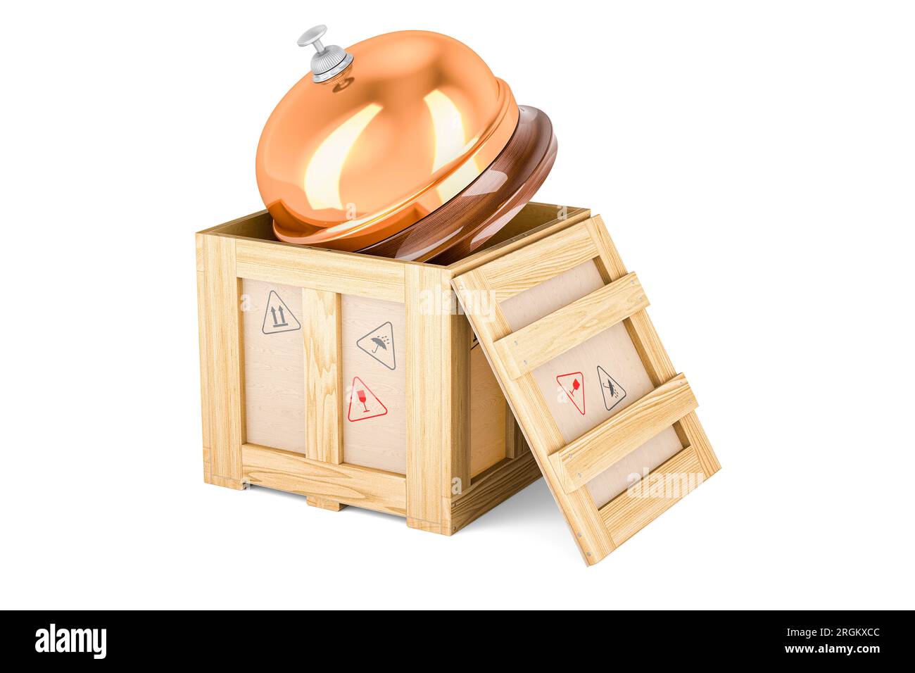 Reception bell inside wooden box, delivery concept. 3D rendering ...